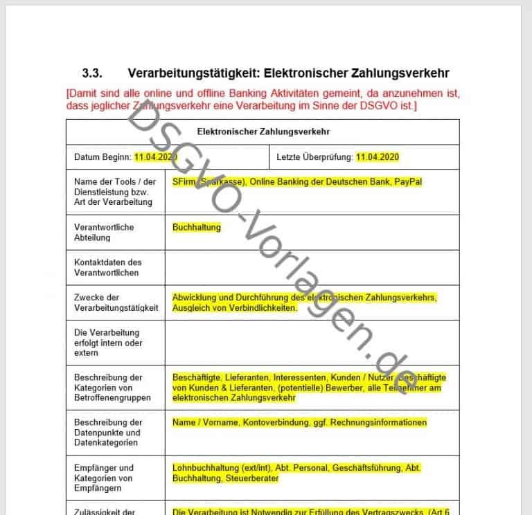 Vorausgefülltes Verzeichnis von Verarbeitungstätigkeiten inkl ...